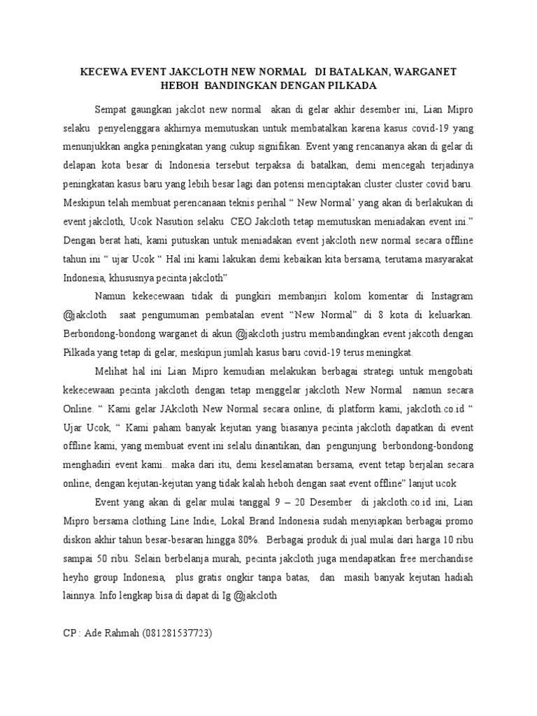 Contoh Rilis Untuk Media | PDF