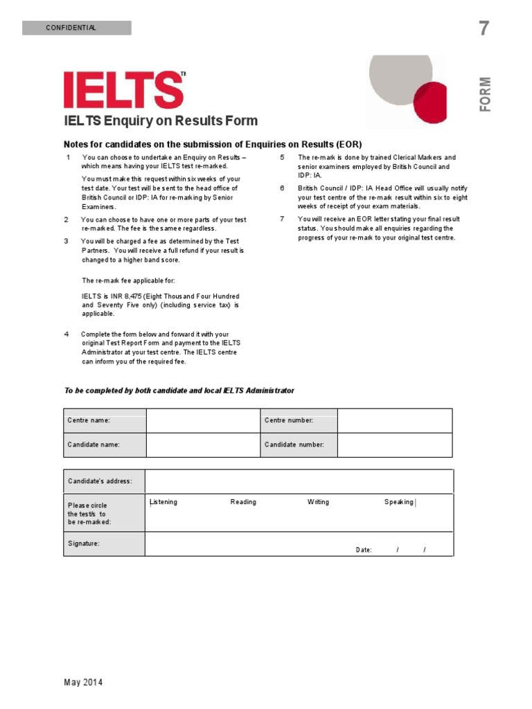 IELTS Enquiry On Results Form: Notes For Candidates On The Submission ...