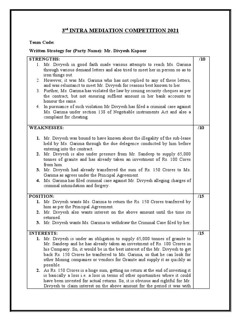 Mediation Strategy: Divyesh Kapoor | PDF | Summary Judgment | Common Law