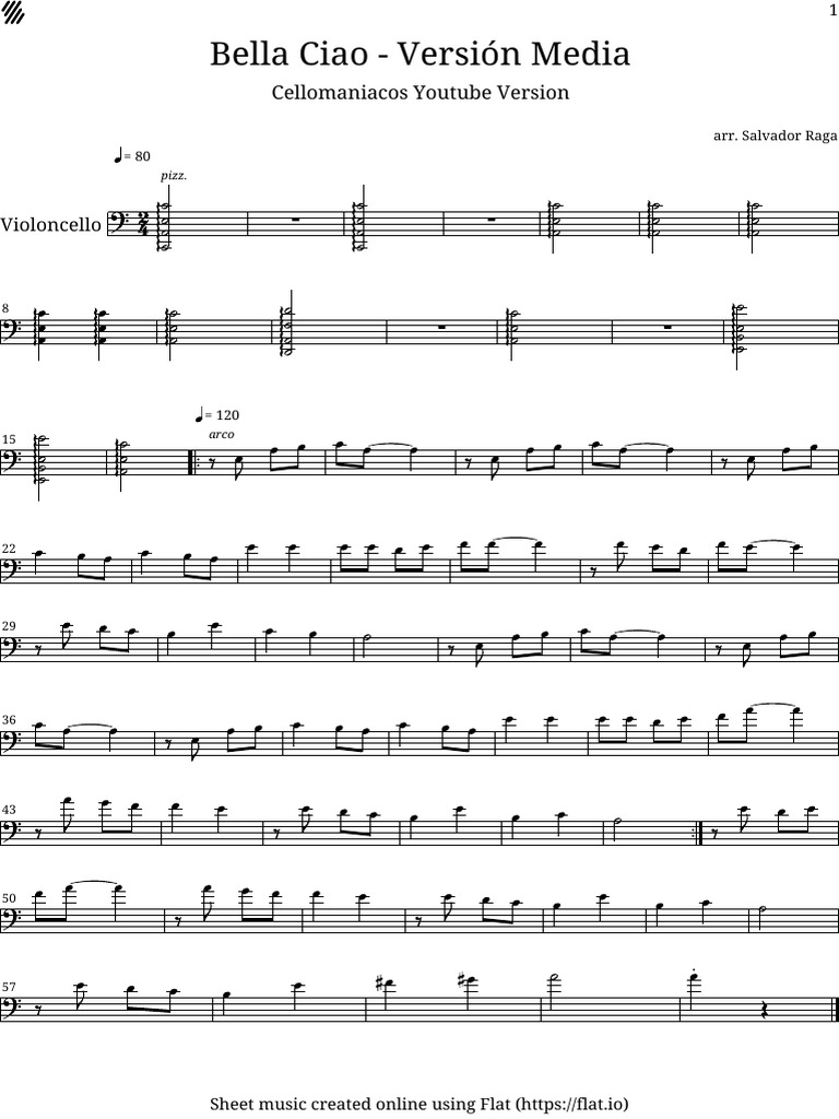 Bella Ciao Sheet Music for Cello | PDF