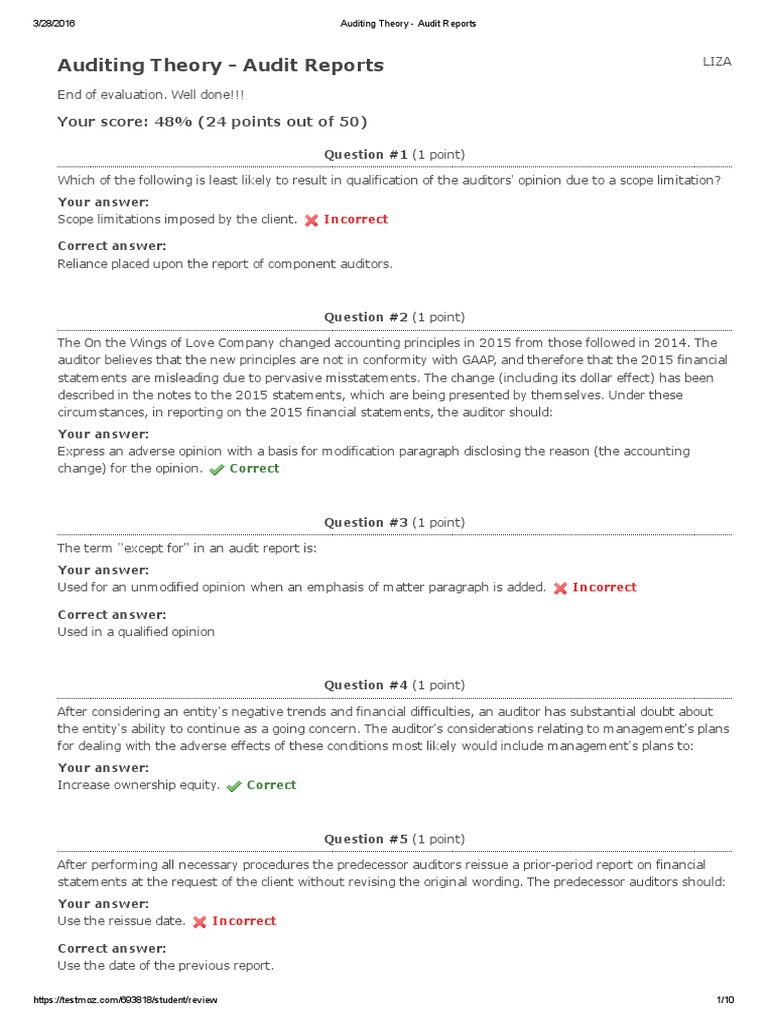 Auditing Theory - Audit Reports | PDF | Auditor's Report | Going Concern