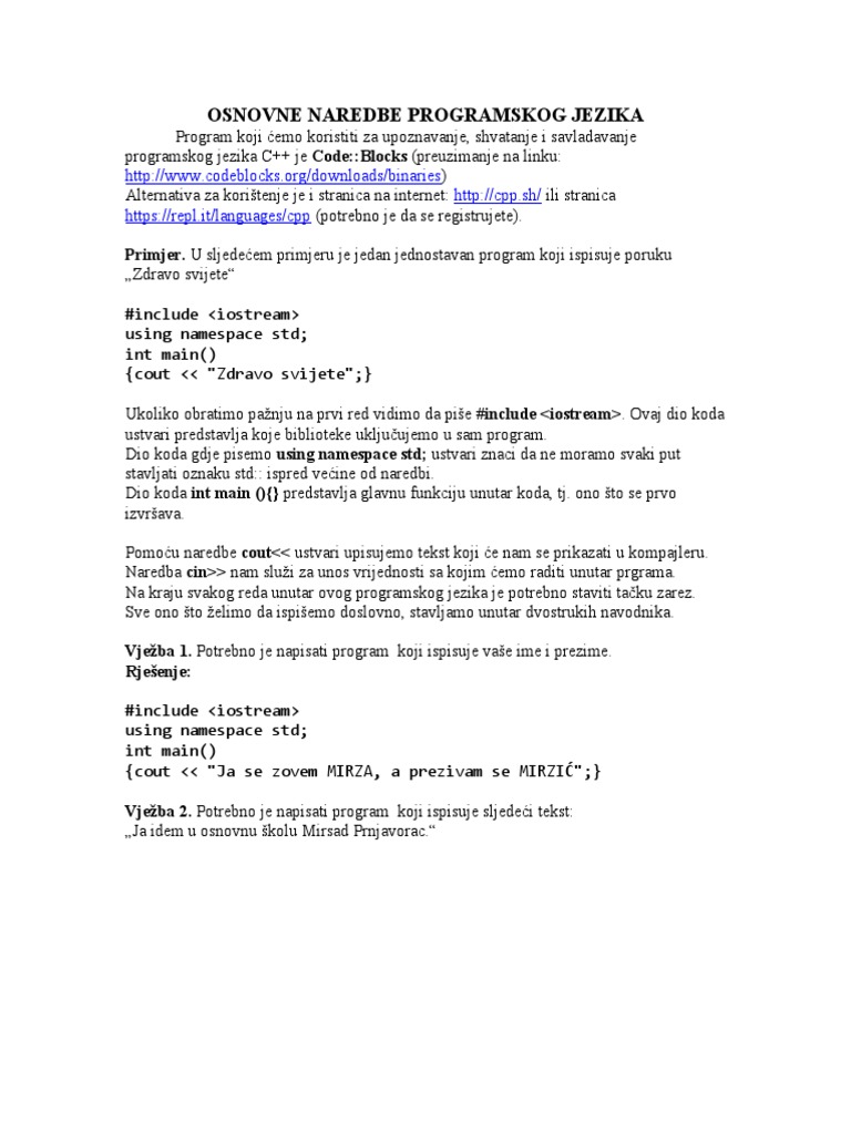 Informatika VI 25 Osnovne Naredbe Programskog Jezika | PDF