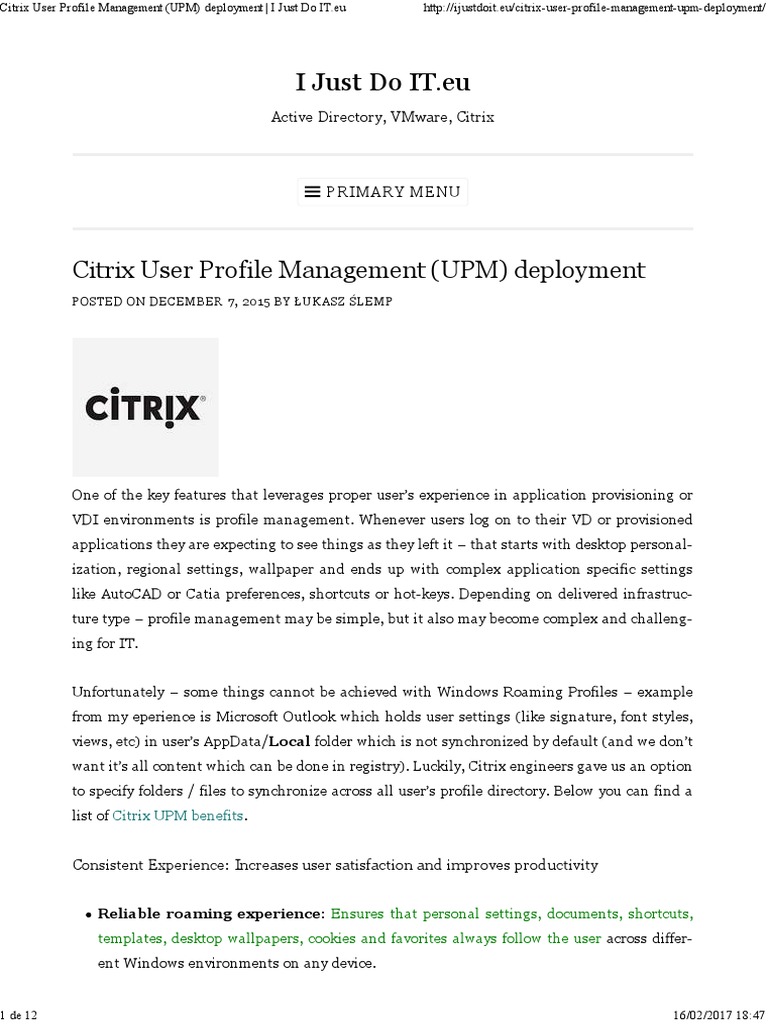A Detailed Guide to Deploying Citrix User Profile Management for ...