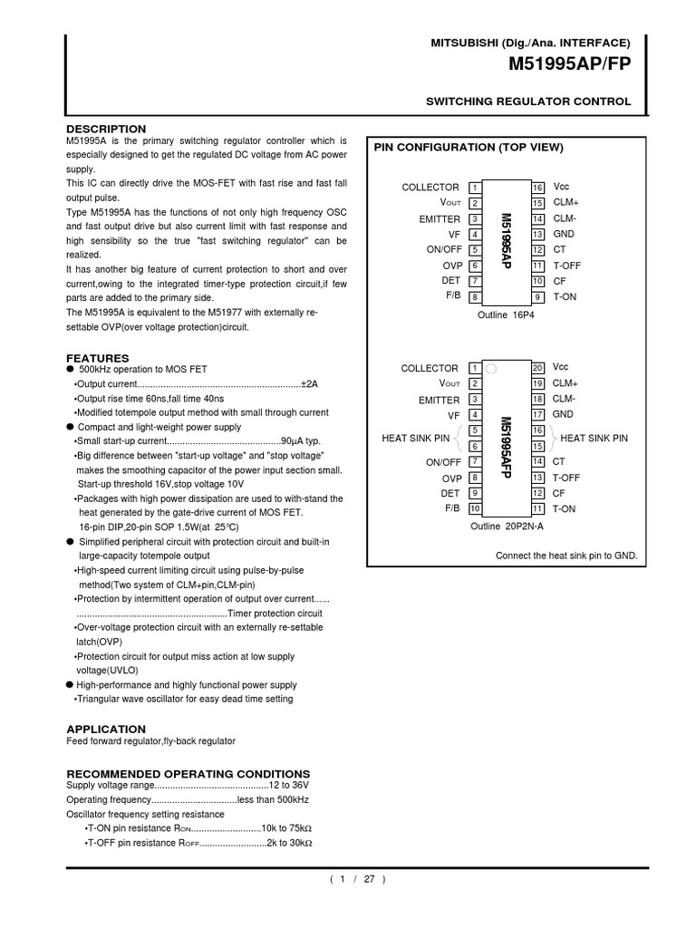 019 - M51995A Controlador MosfefmXuyrxx | PDF | Amplifier | Power Supply