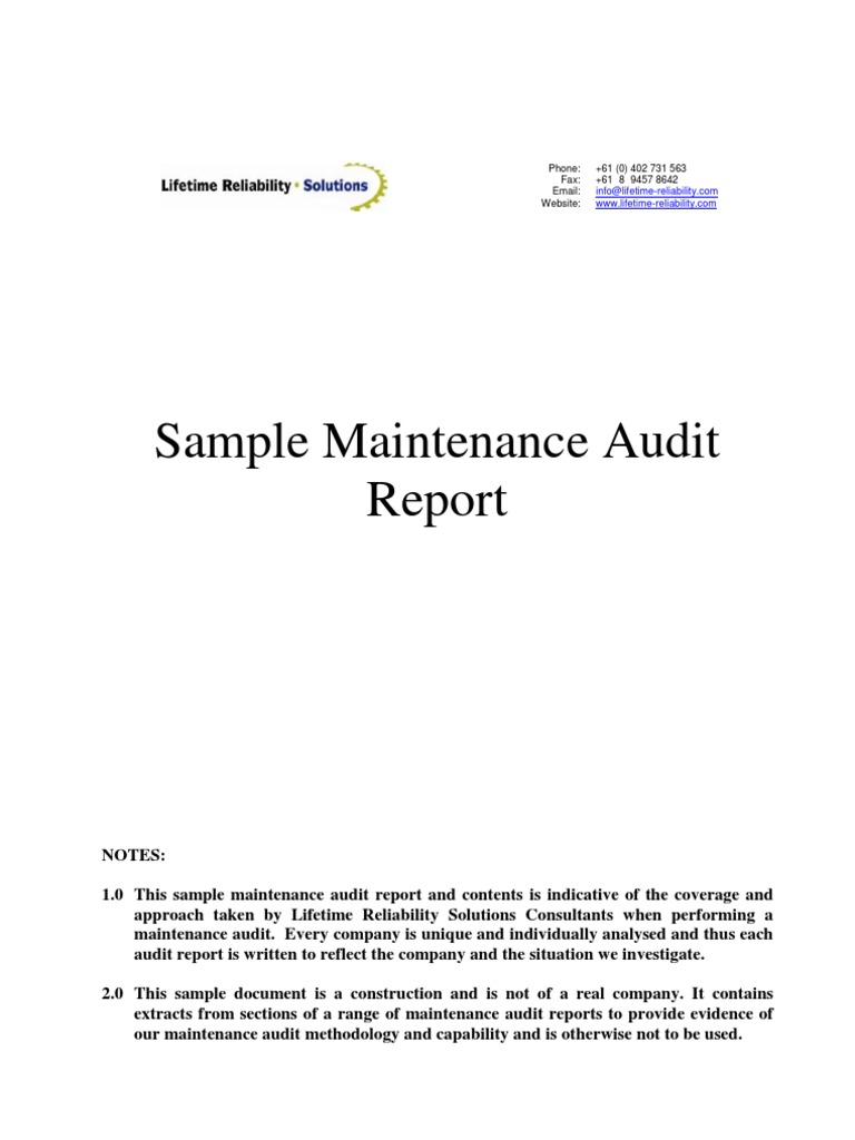 Sample Maintenance Audit Report | PDF