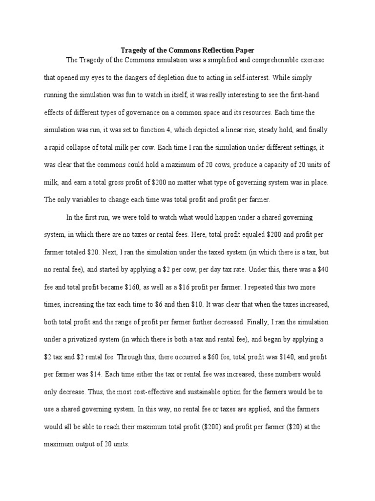 Tragedy of The Commons Reflection Paper | PDF | Taxes | Sustainability