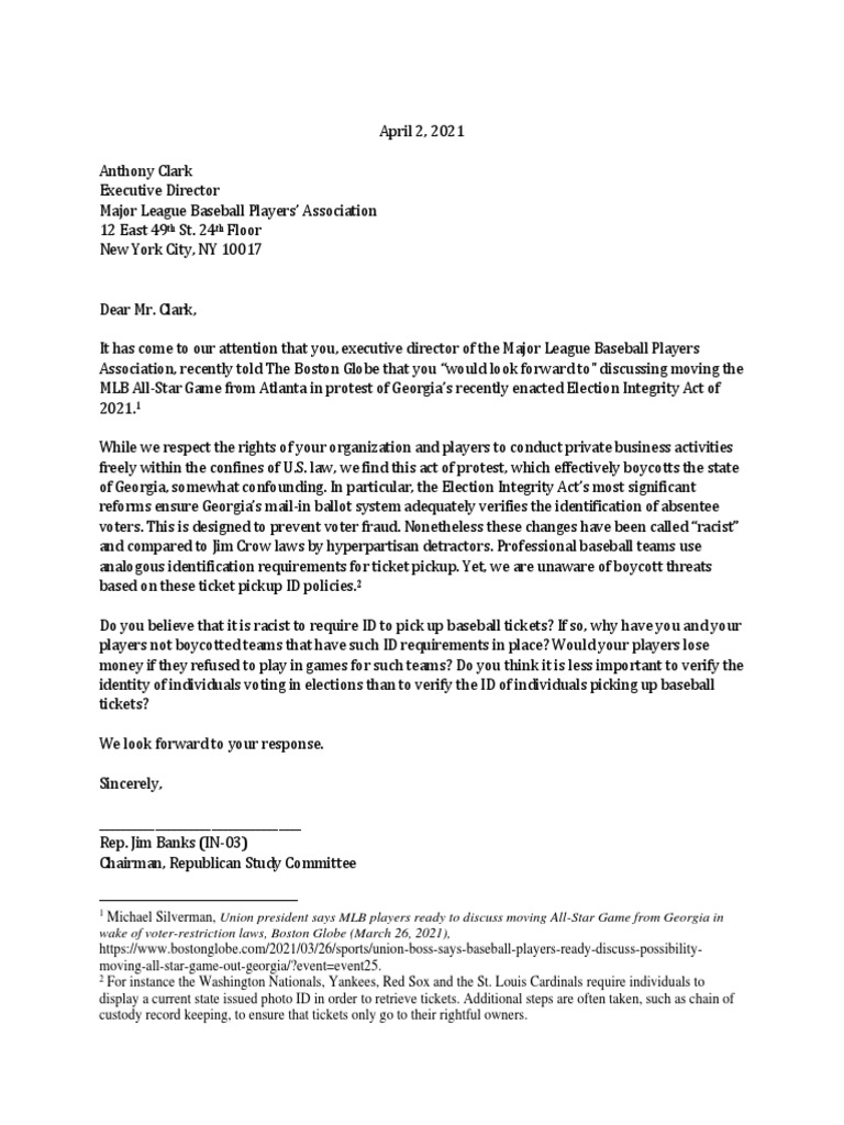 Daily Caller Obtained MLB Letter FINAL | PDF | Boycott | Major League ...
