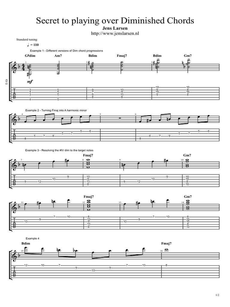 Secret To Playing Over Diminished Chords: Jens Larsen | PDF | Harmony | Musical Techniques