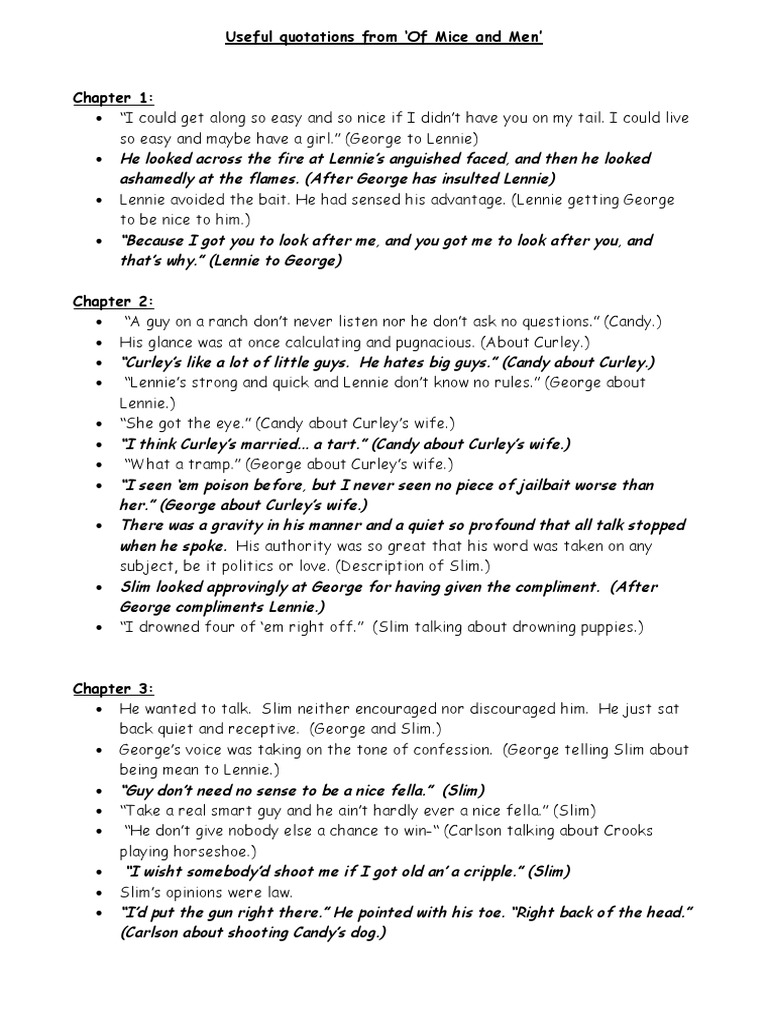 Useful Quotations From of Mice and Men-Aa' | PDF | Mystery, Thriller ...