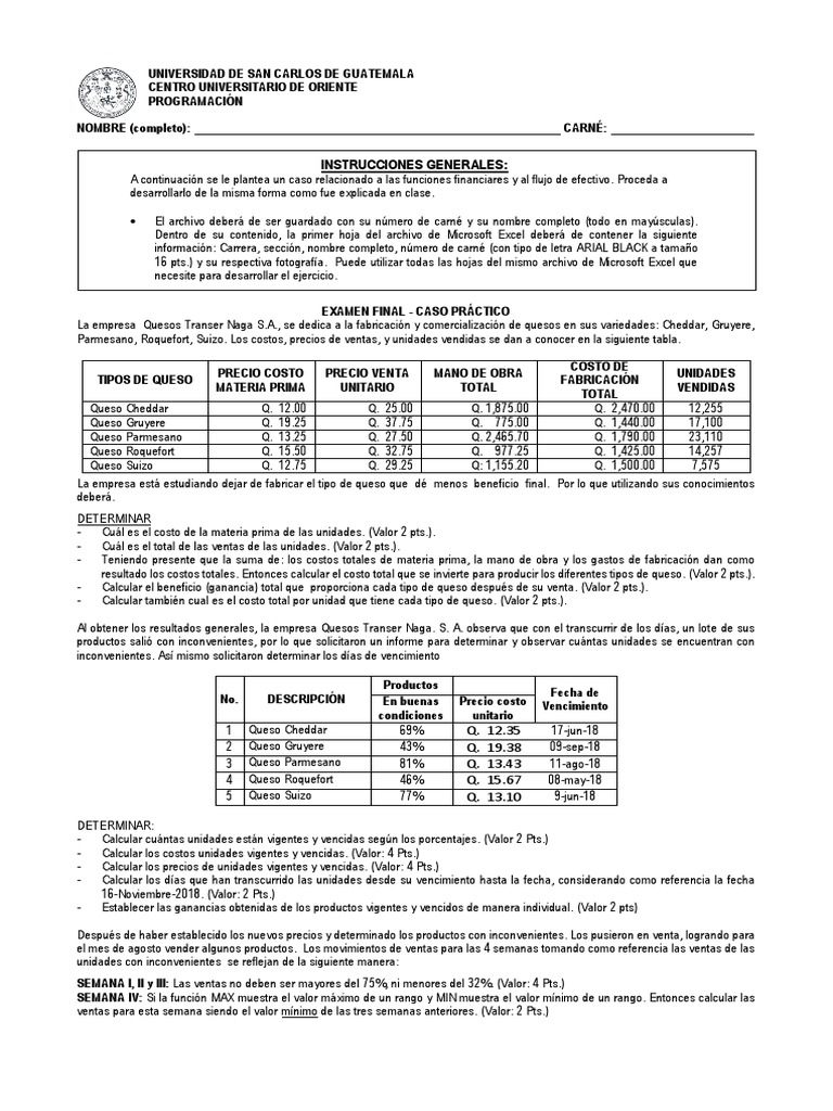 Examen Final Programacion 2020 | PDF | Queso | Economias Examen Final Programacion 2020 | PDF | Queso | Economias