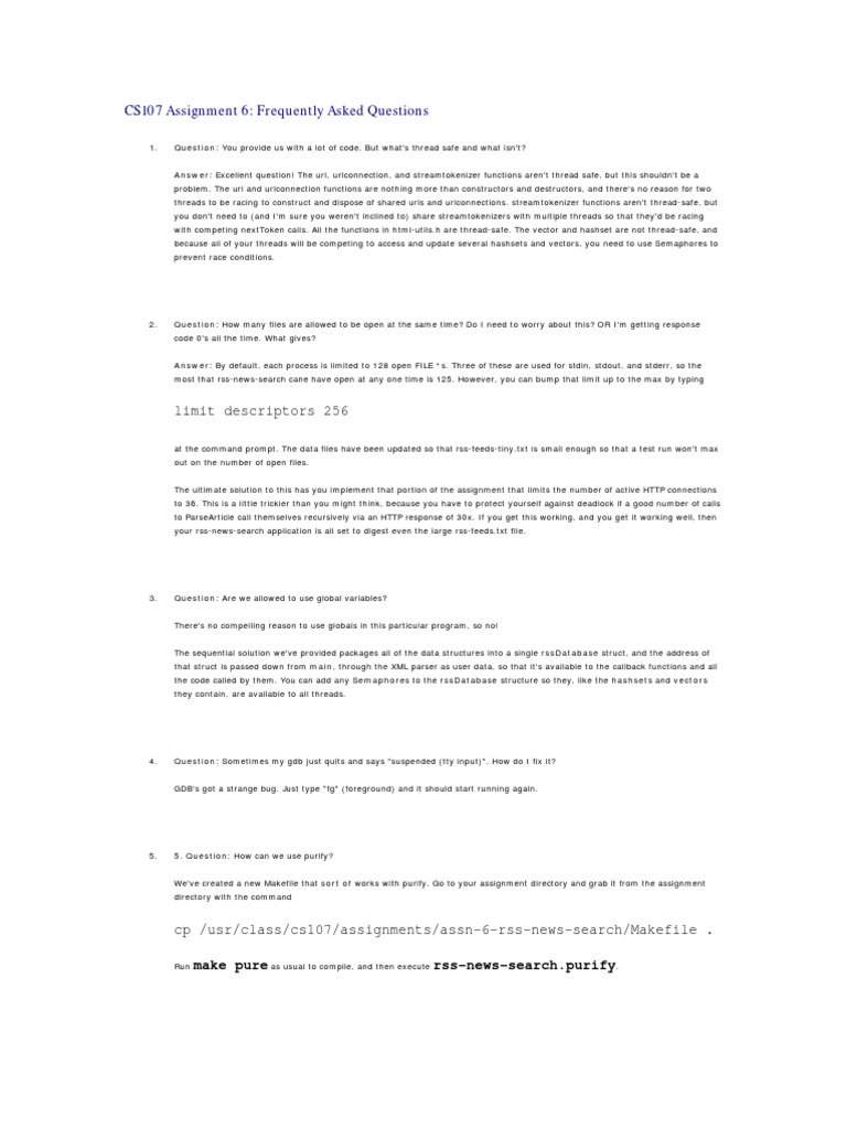 CS107 Assignment 6 FAQ Thread Safety and File Limits | PDF | Operating ...