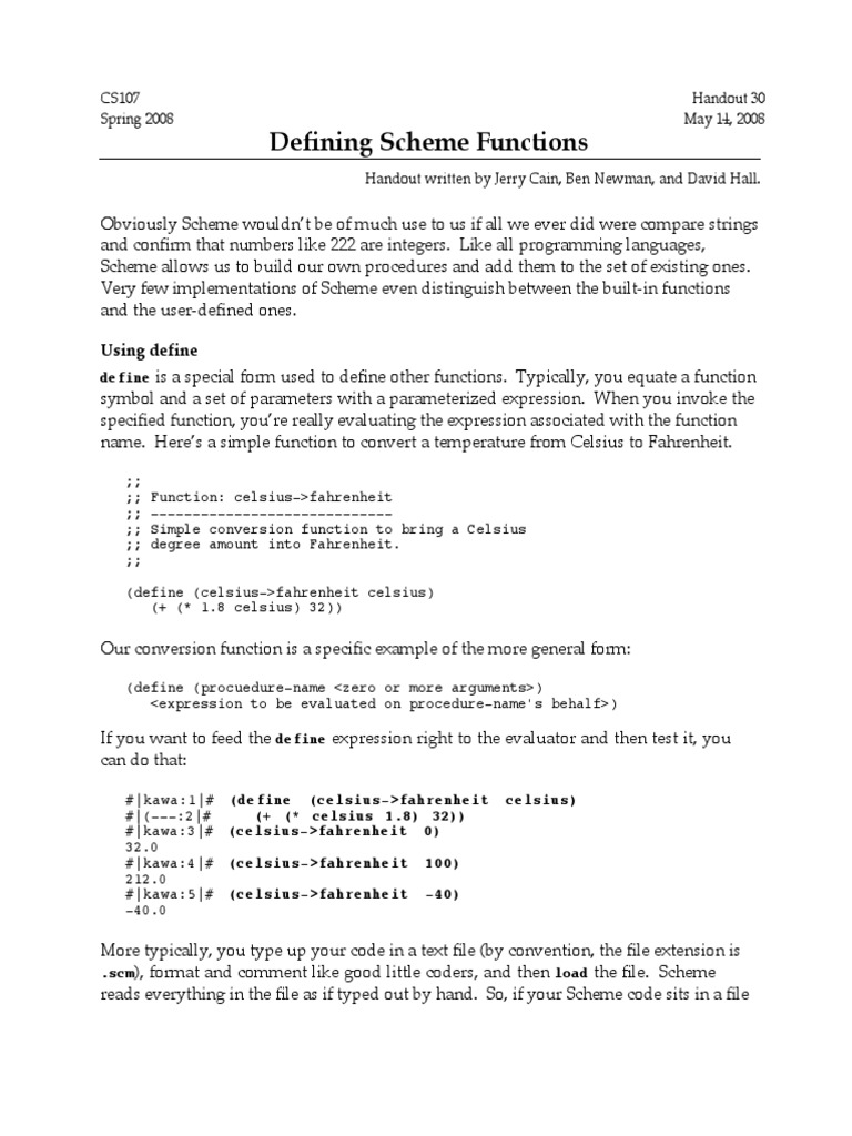 Defining Scheme Functions Using Define Pdf Scheme Programming Language Recursion 