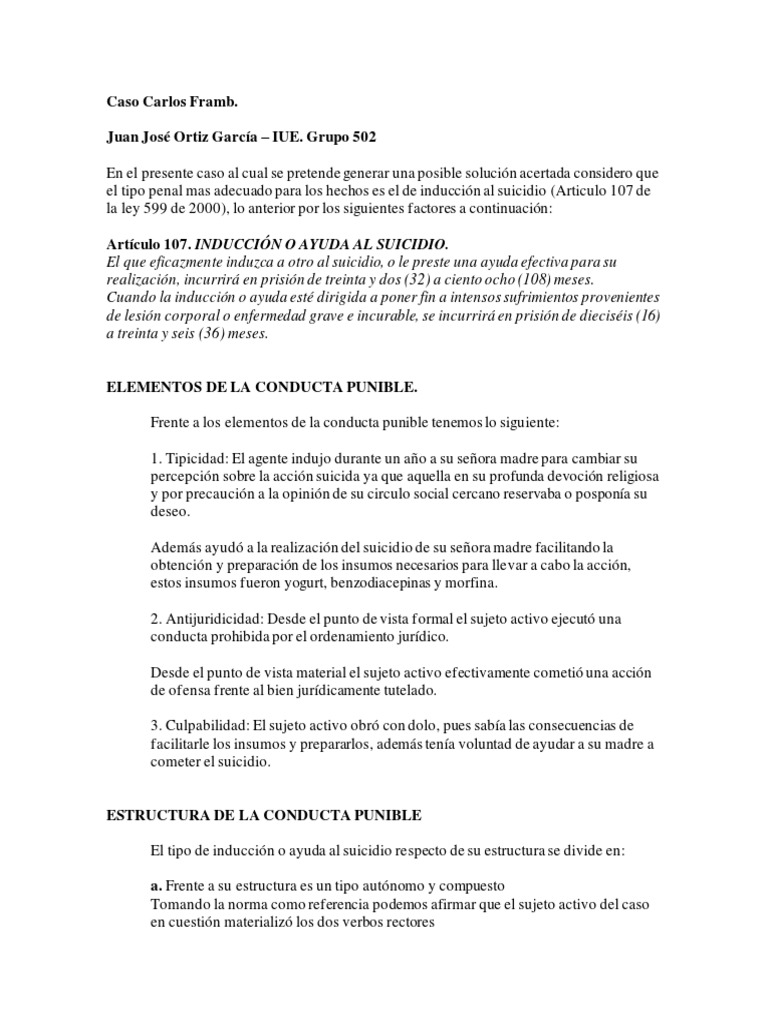 Análisis del Caso Carlos Framb | PDF | Suicidio | Derecho penal