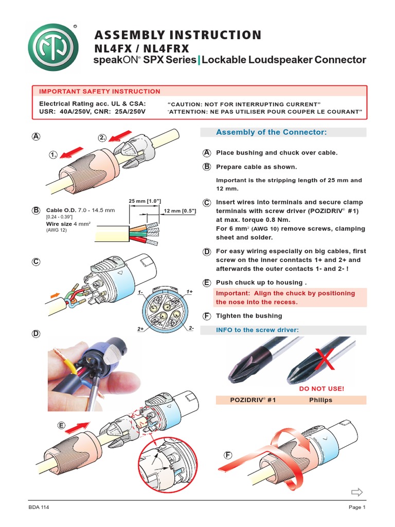 Assembly Instruction Conector SpeakON | PDF | Electrical Connector ...
