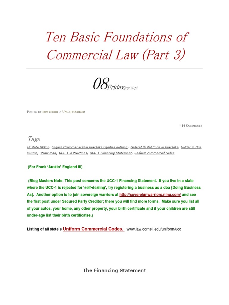 Ten Basic Foundations of Commercial Law Part 3 | PDF | Uniform ...