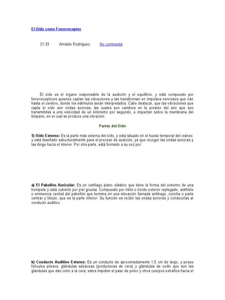 El Oído Como Fonorreceptor | PDF | Oído | Cabeza y cuello humanos