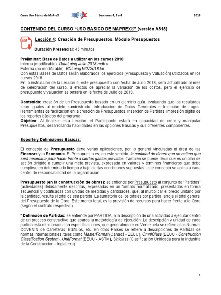 Leccion 4 Curso Uso Basico de Maprex | PDF | Presupuesto | Informática
