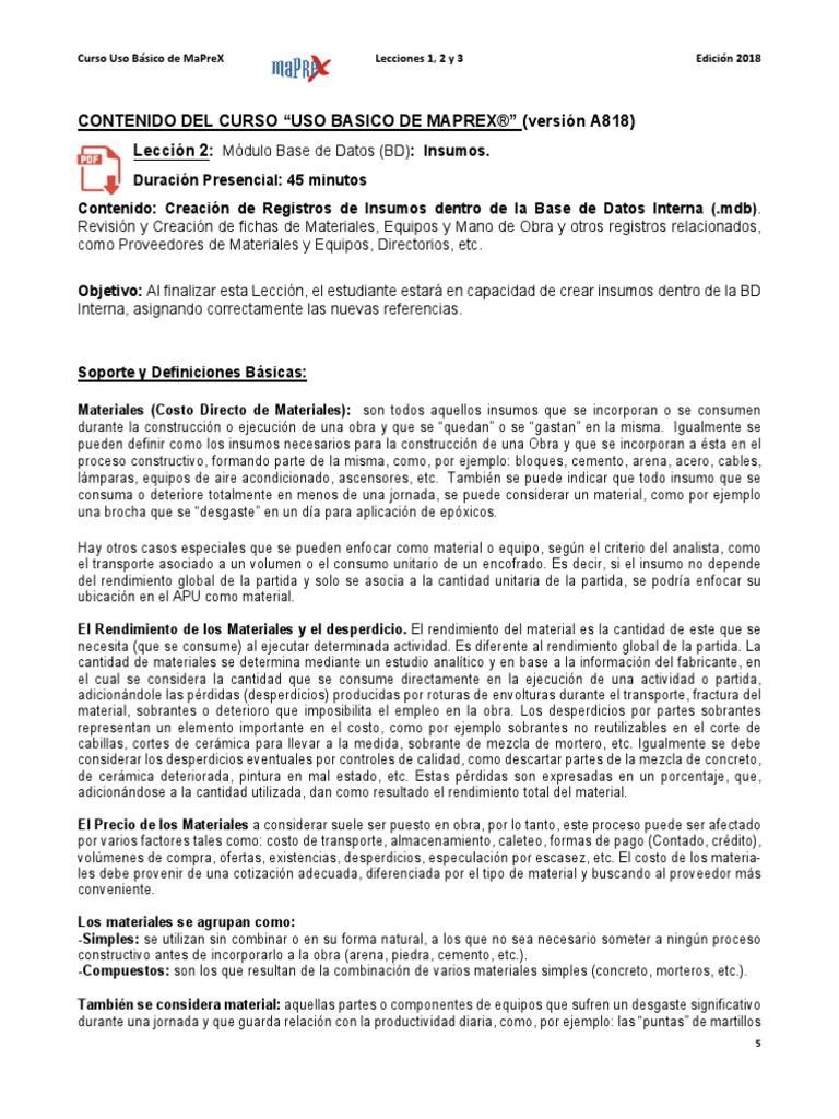 Leccion 2 Curso Uso Basico de Maprex | PDF | Depreciación | Hormigón