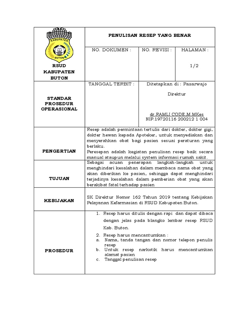 SOP Penulisan Resep Yang Benar | PDF