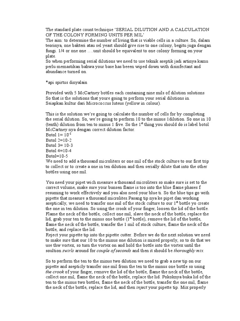 Calculate Colony Forming Units Using Serial Dilution Technique | PDF ...
