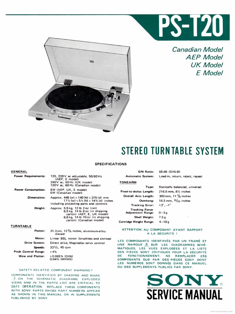 Sony Ps-t20 Turntable | PDF