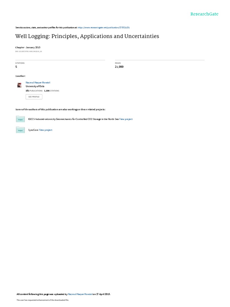 Well Logging: Principles, Applications and Uncertainties: January 2015 ...