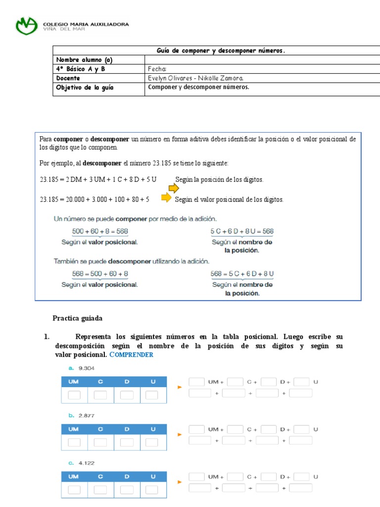 Guía para Componer y Descomponer Números | PDF