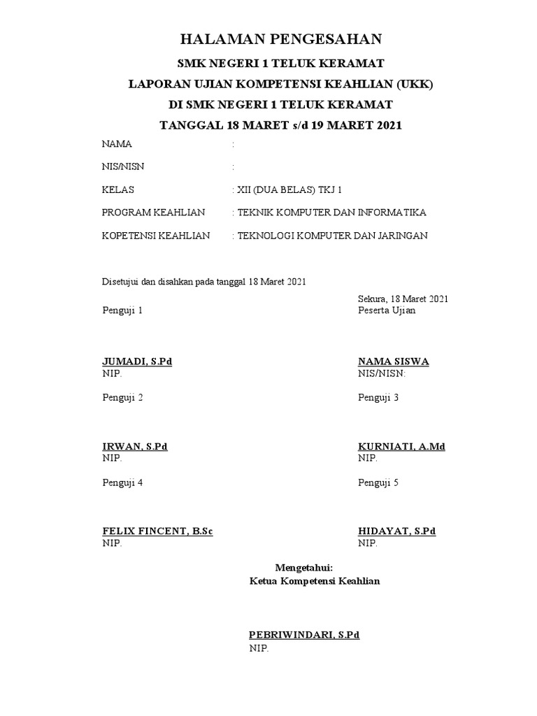 Laporan Ujian Kompetensi SMK TKJ 2021 | PDF