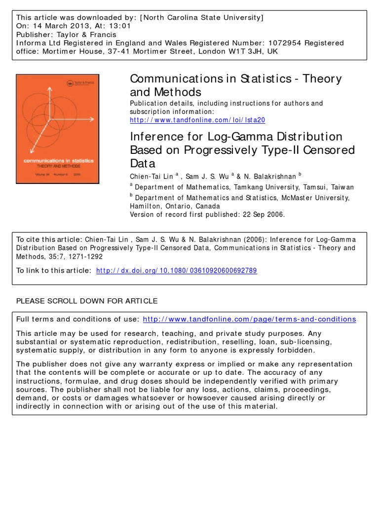 Inference For Log-Gamma Distribution Based | PDF | Estimation Theory ...