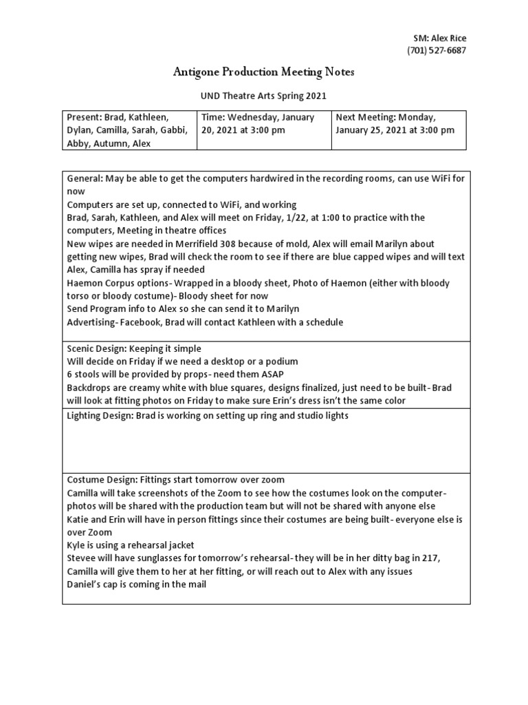 Antigone Production Meeting Notes 1 | PDF | Computing And Information ...