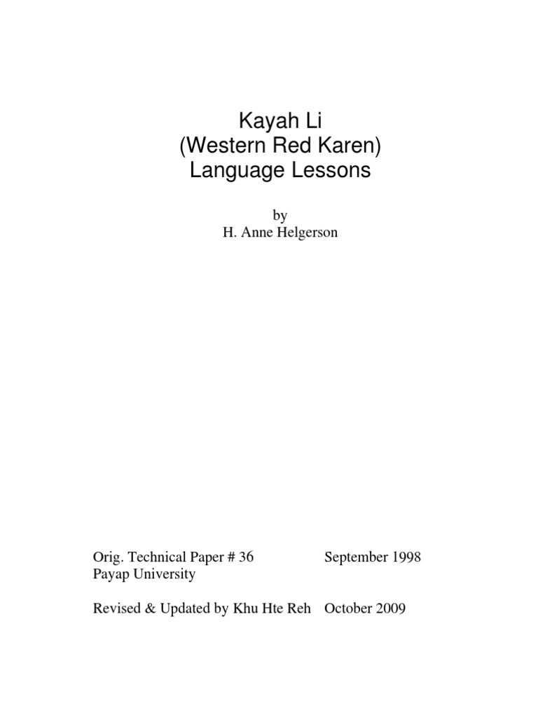 Kayah Li (Western Red Karen) Language Lessons: by H. Anne Helgerson ...