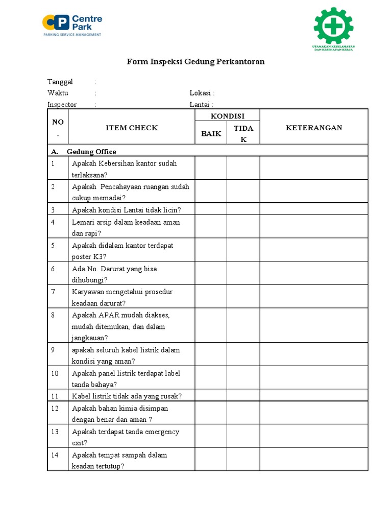 Form Checklist Inspeksi Gedung | PDF | Griya & Taman | Teknologi & Rekayasa