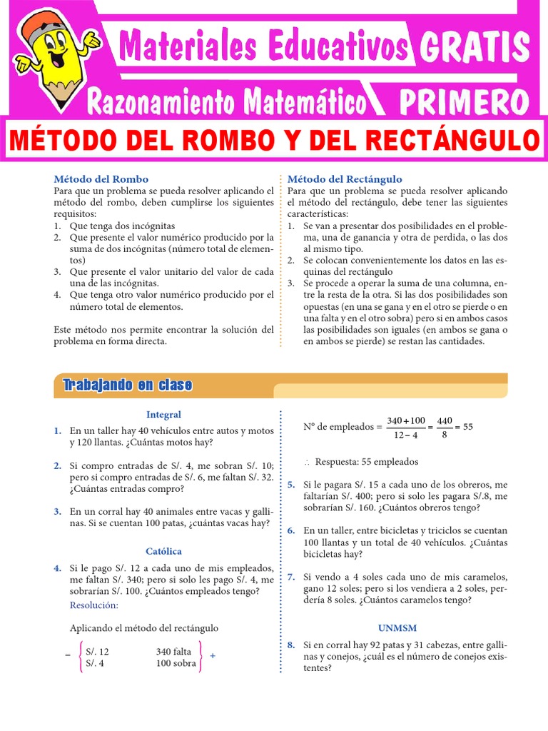 Método-del-Rombo-y-del-Rectángulo-para-Primer-Grado-de-Secundaria | PDF ...