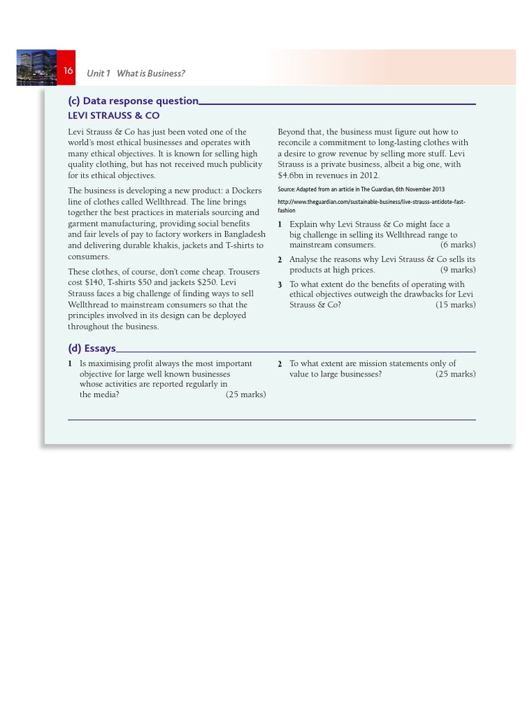 (C) Data Response Question: Levi Strauss & Co | PDF | Clothing | Business