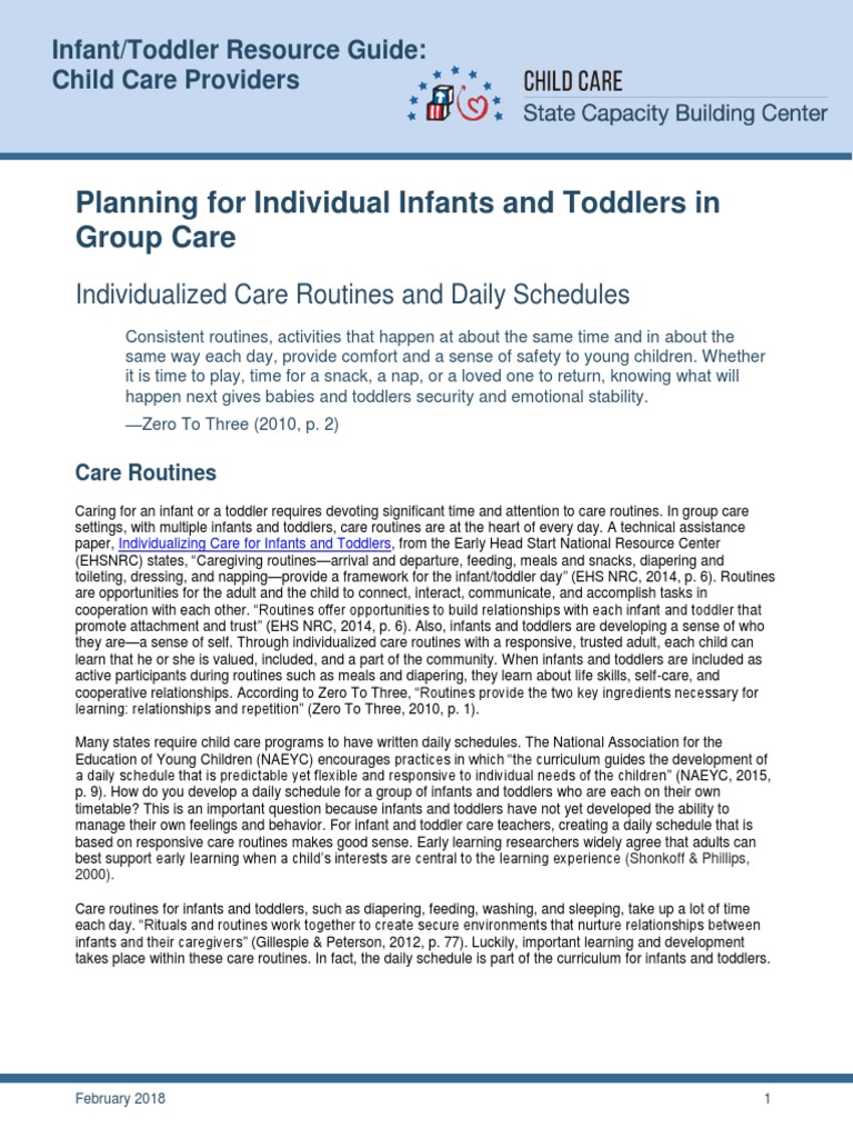 Infants and Toddlers in Group Care Individualized Care Routines and ...