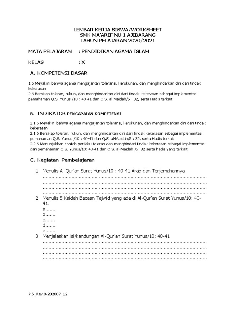 Contoh Lembar Kerja Siswa Worksheet | PDF