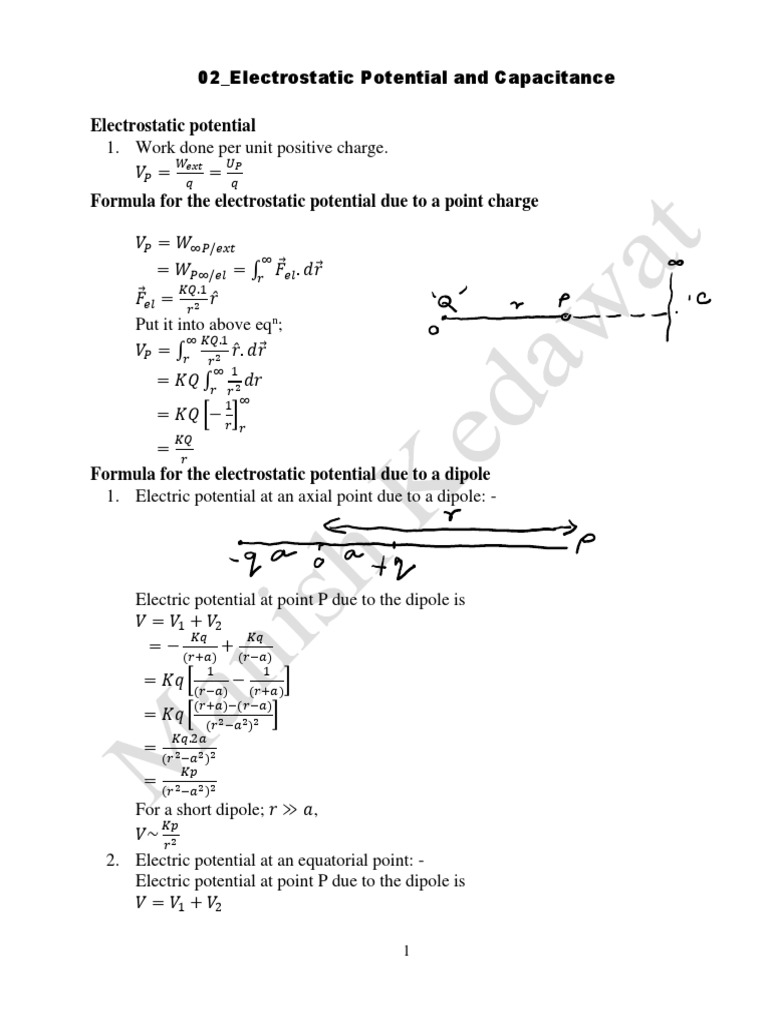 Quick Revision Notes - 2 - Electrostatic Potential and Capacitance | PDF