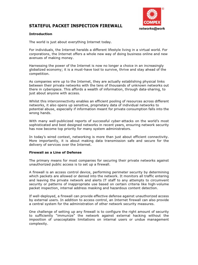 Stateful Packet Inspection Firewall | PDF