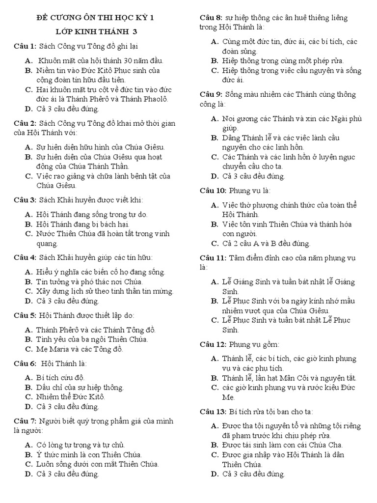 Đề Cương Lớp Kinh Thánh 3 | PDF