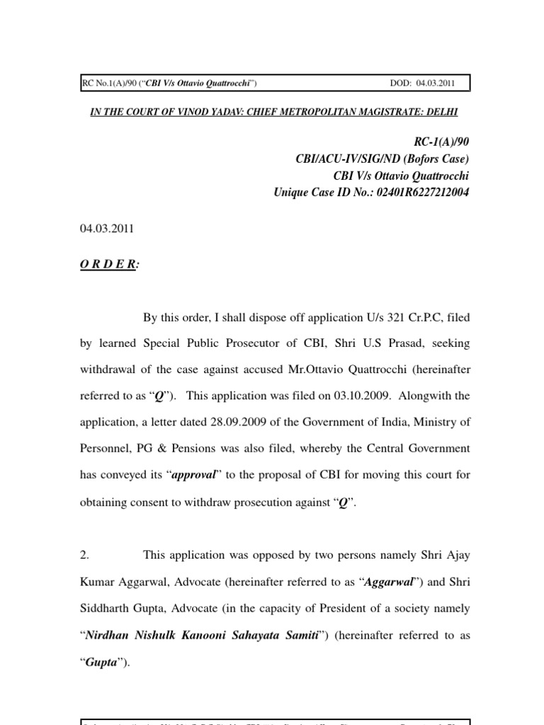 Bofors Order-Ottavio Quattrocchi Order | PDF | Supreme Courts | Public Law