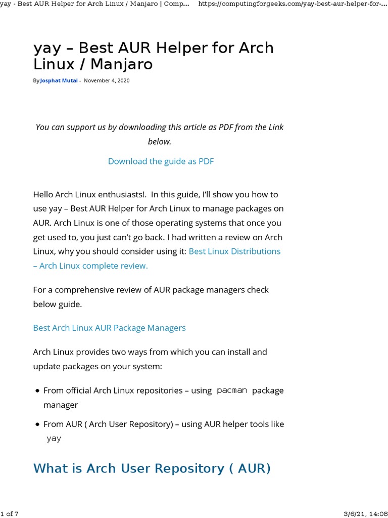 Yay - Best AUR Helper For Arch Linux - Manjaro - ComputingForGeeks ...