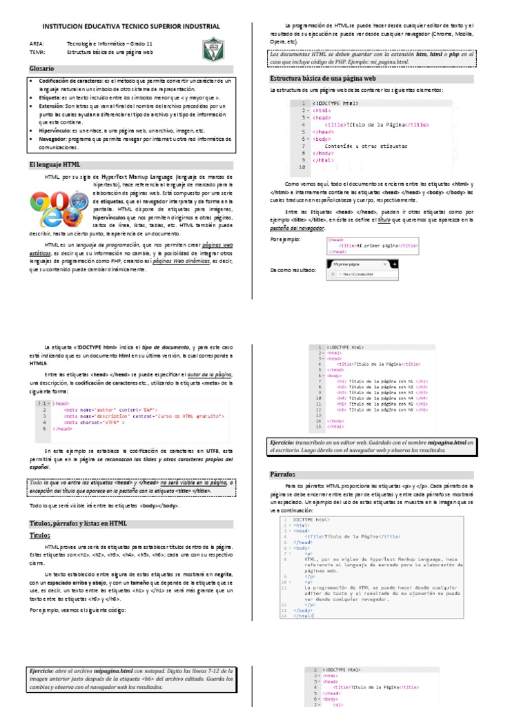 Diseño Web - Guía 2 - Estructura de Una Página Web2 | PDF | HTML ...