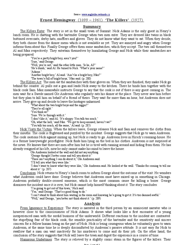 HEMINGWAY, Ernest. The Killers. | PDF | Leisure