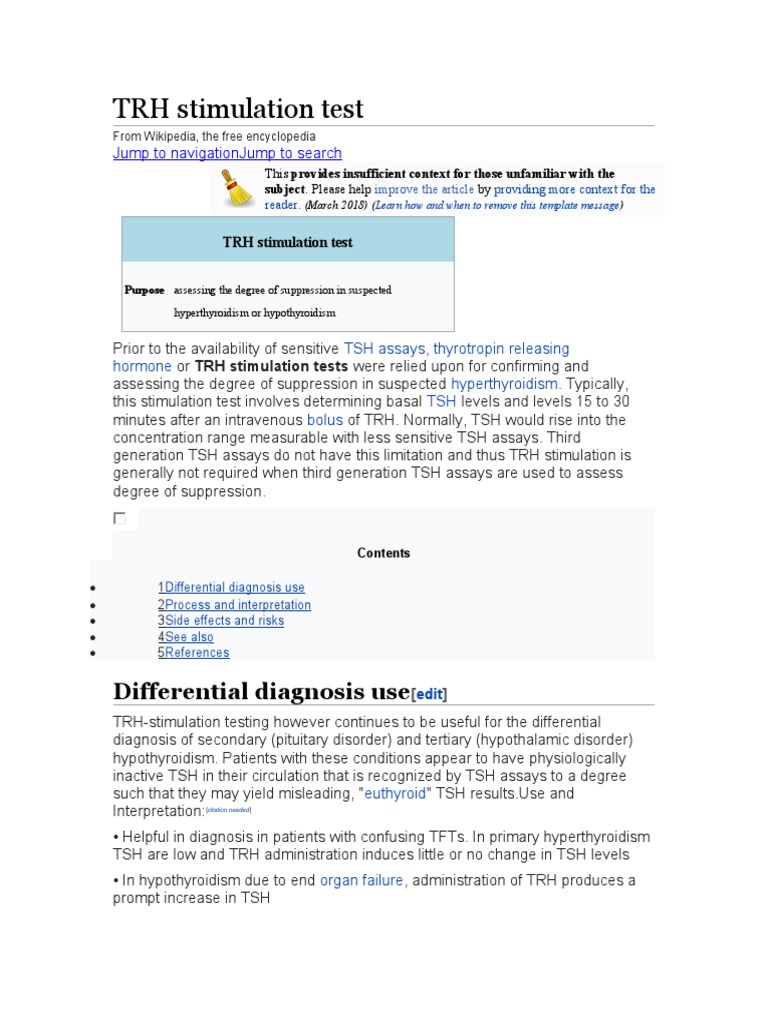 TRH Stimulation Test | PDF | Thyroid Stimulating Hormone | Endocrine System