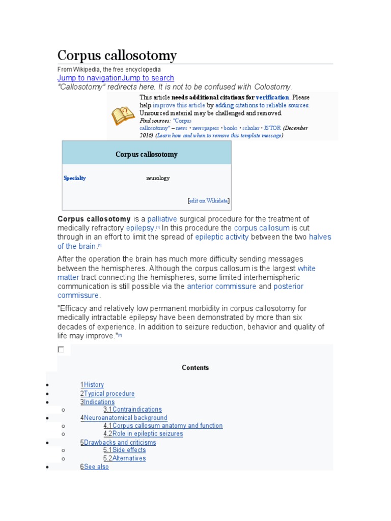 Corpus Callosotomy | PDF | Medicine | Nervous System
