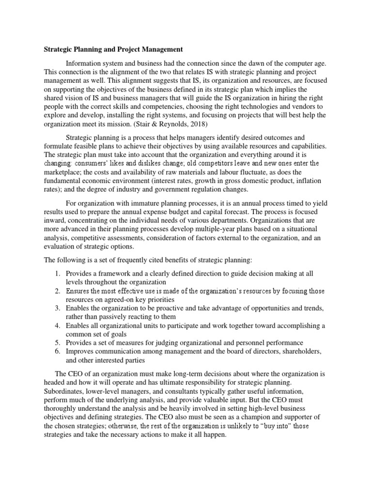 Strategic Planning and Project Management | PDF | Strategic Planning ...