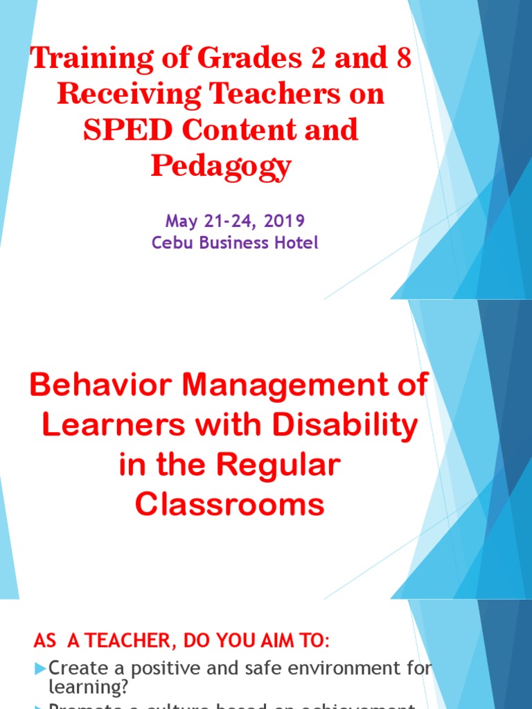 Training of Grades 2 and 8 Receiving Teachers On SPED Content and ...