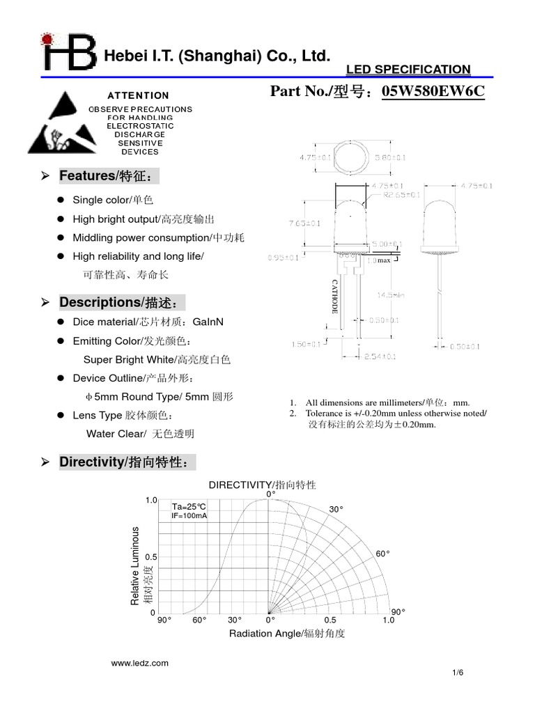 Datasheet Led Blanco Alto Brillo 160grados | PDF | Enseñanza de ...