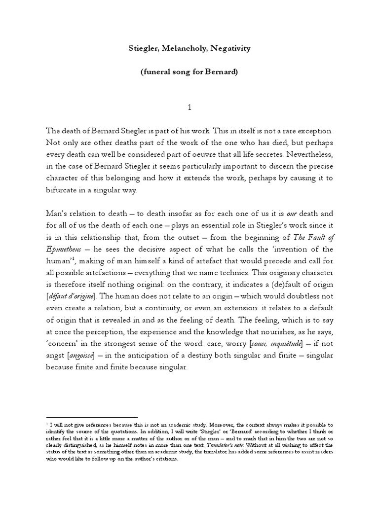 Nancy - Stiegler Melancholy Negativity | PDF | Georg Wilhelm Friedrich ...