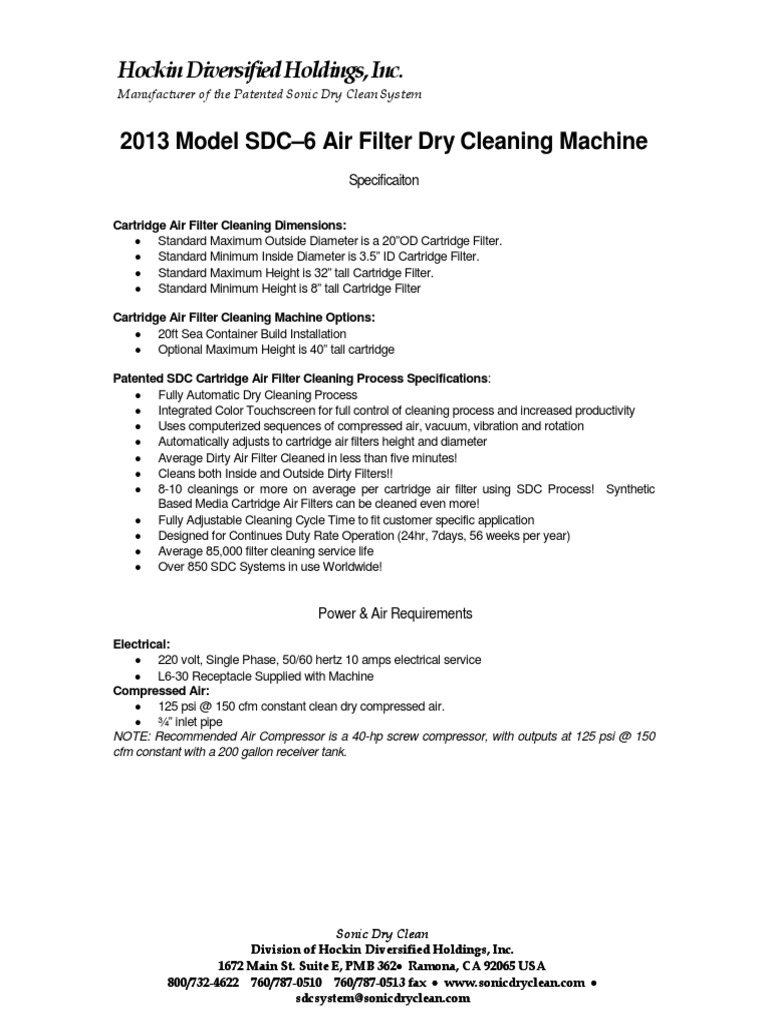 SDC-6 Air Filter Cleaning Machine Specs | PDF | Switch | Door
